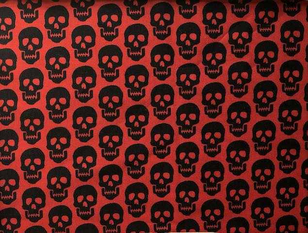 Skulls on red adjustable face mask for personal use by Zoe's Bag Boutique