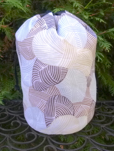 Brown yarn Round Drawstring Bag, Knitting project bag